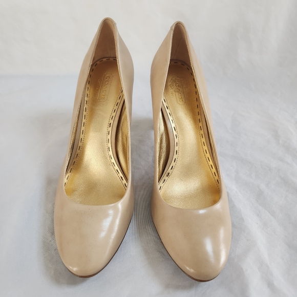 Coach | Shoes | Coach Taupe Beige Sheri Patent Leather Heels | Poshmark